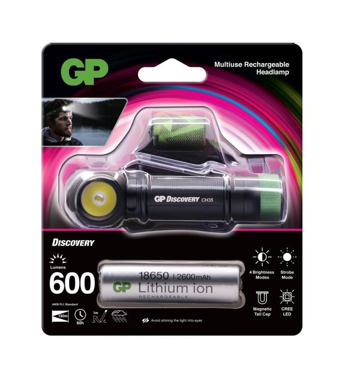 GP Discovery 600Lm Rechargeable Headlamp