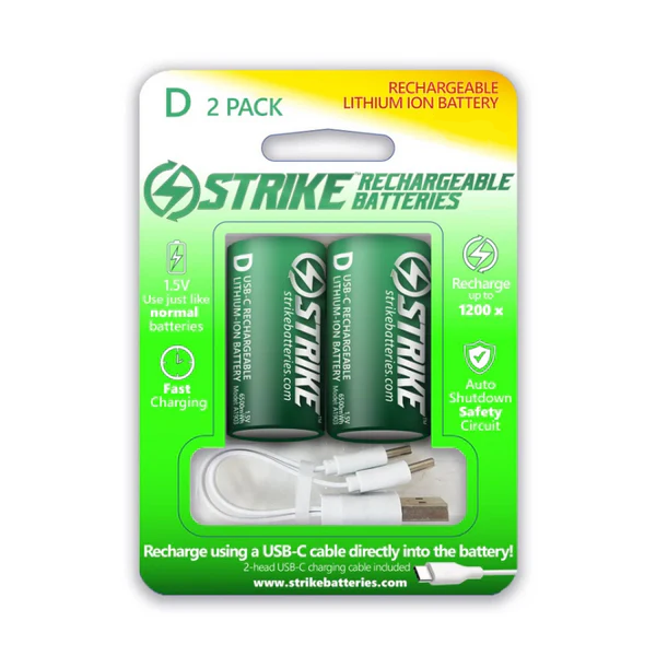 Strike USB-C Rechargeable D size Battery 1.5V 4400mAh Pack of 2 A1903