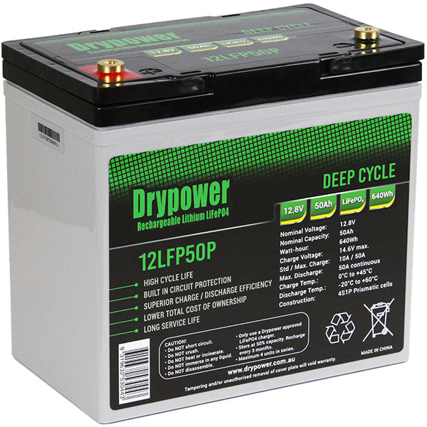 Drypower 12.8V 50Ah Lithium Iron Phosphate (LiFePO4) Rechargeable Lith