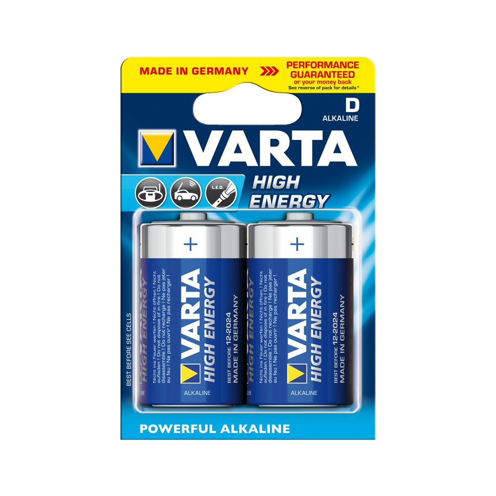 VARTA High Energy Alkaline Batteries D 2 Pack