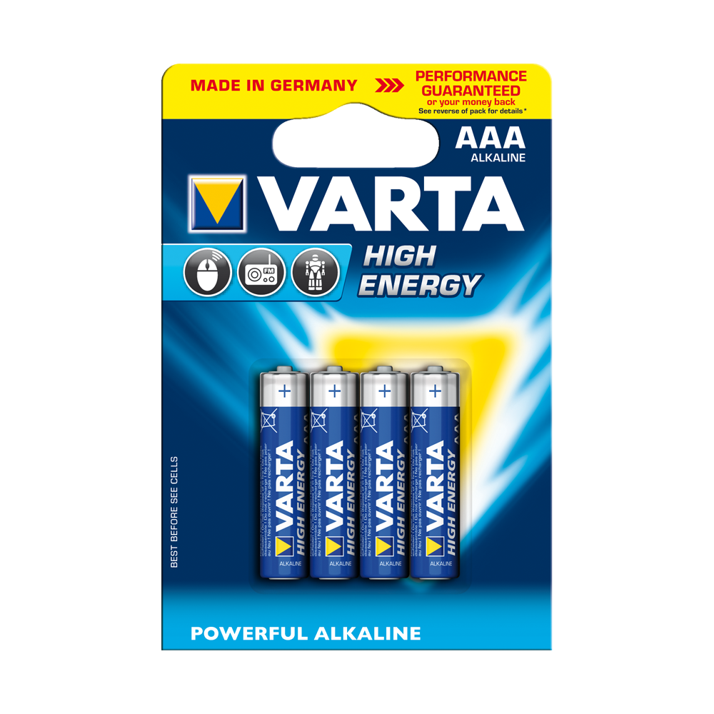 VARTA High Energy Alkaline Batteries AAA 4 Pack